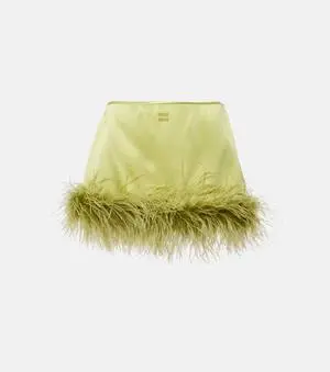 Miu Miu Feather-trimmed Satin Miniskirt - Green