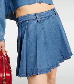 Miu Miu Pleated Denim Miniskirt