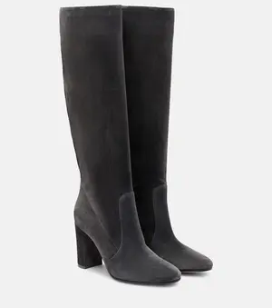 GIANVITO ROSSI Glen 85 Suede Knee-high Boots - Grey