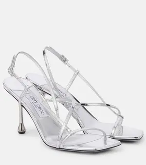 JIMMY CHOO Etana 80 Metallic Leather Sandals - Silver