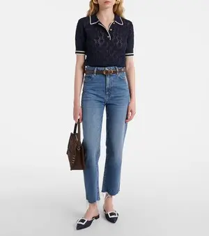 FRAME Ruler Cropped Straight Jeans - Blue