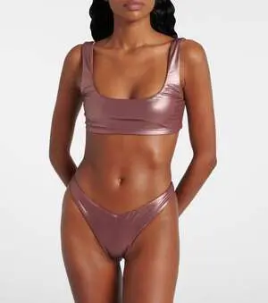 Jade Swim Rounded Edges Bikini Top In Cocoa Gloss - Brown