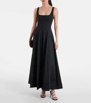 Staud Wells Pleated Cotton Midi Dress