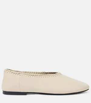 A.emery Park Embroidered Leather Ballet Flats - Beige