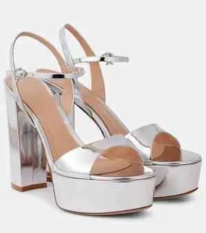 GIANVITO ROSSI Marlena Metallic Leather Platform Sandals - Silver