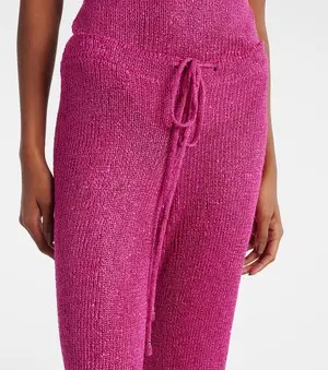 BANANHOT Liz Knitted Sequin Flared Pants - Pink