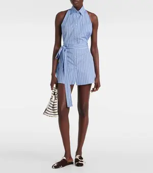 Prada Striped Halterneck Cotton Minidress