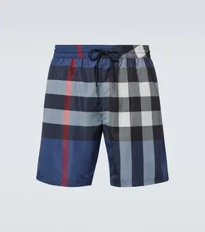 Burberry Check Swim Trunks - Blue