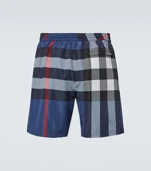 Burberry Check Swim Trunks - Blue