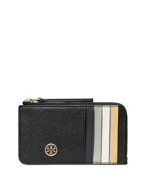 Tory Burch Robinson Pebbled Leather Zip Card Case - Black