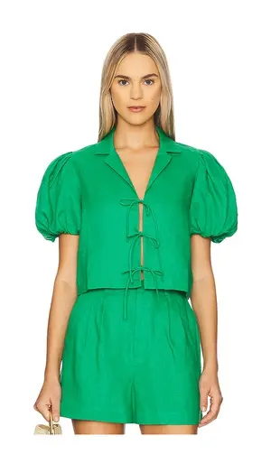 Yumi Kim Ali Top With Puff Sleeves And Front Tie Closure