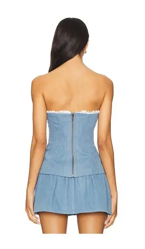 LOVERS AND FRIENDS Charlette Top Strapless Denim Bustier With Eyelet Trim