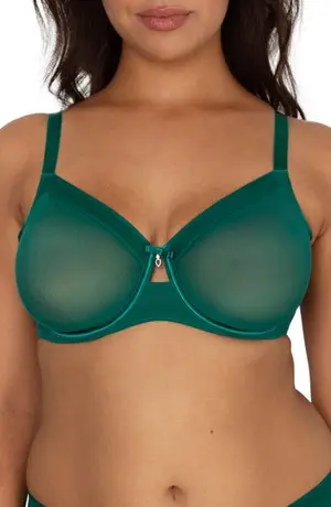 CURVY COUTURE Sheer Mesh Underwire Unlined Bra Aventurine