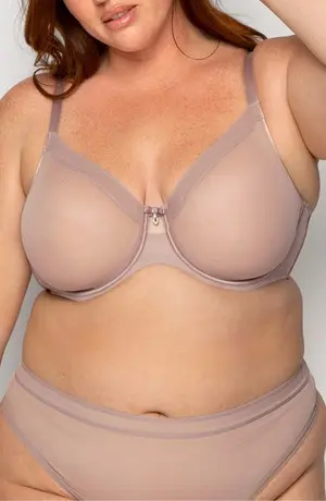 CURVY COUTURE Sheer Mesh Underwire Unlined Bra - Bark