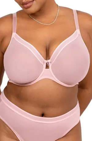 CURVY COUTURE Sheer Mesh Underwire Unlined Bra Blushing Rose