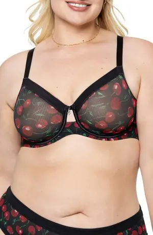 CURVY COUTURE Sheer Mesh Underwire Unlined Bra - Cherry Pop