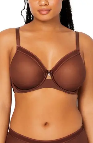 CURVY COUTURE Sheer Mesh Underwire Unlined Bra - Chocolate