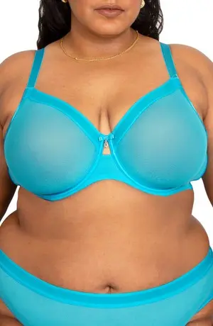 CURVY COUTURE Sheer Mesh Underwire Unlined Bra - Deep Dive Blue