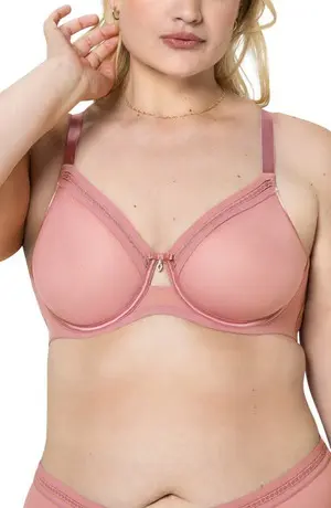 CURVY COUTURE Sheer Mesh Underwire Unlined Bra - Wisteria