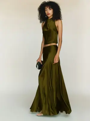REFORMATION Sera Silk Two-piece Set - Green