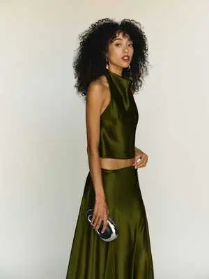 REFORMATION Sera Silk Two-piece Set - Green