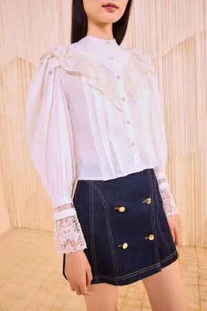 Ulla Johnson Esther Cotton Dobby Blouse With Lace Detailing