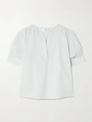FRAME Pinstriped Cotton And Linen-blend Blouse