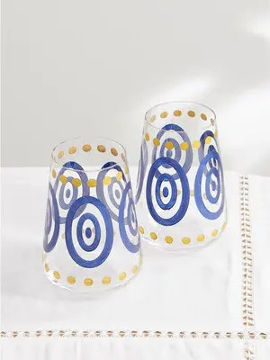 Themis Z Kyklos Set Of Two Painted Water Glasses - Blue