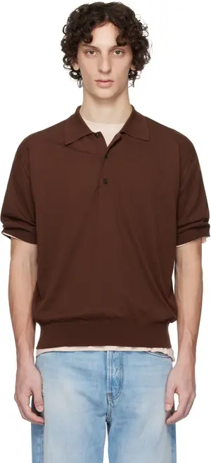 Auralee AURALEE Brown Super High Gauge Cotton Knit Polo Brown