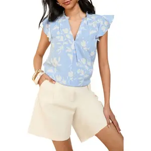 FRIENDS LIKE THESE Floral Flutter Sleeve Top - Blue