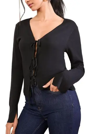 FRIENDS LIKE THESE Tie Front V-neck Cardigan