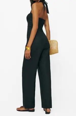 REFORMATION Malika Linen Halter Jumpsuit