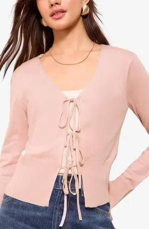 FRIENDS LIKE THESE Tie-front Cropped Cardigan