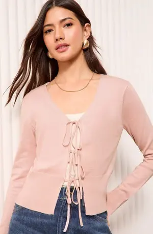 FRIENDS LIKE THESE Tie-front Cropped Cardigan
