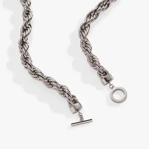 ALEX AND ANI Large Rope Chain Toggle Necklace - Silver