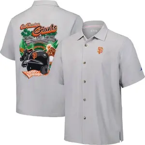 Tommy Bahama San Francisco Giants Hit And Run Silk Camp Button-up Shirt - Gray