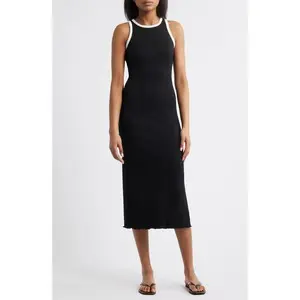 Loveappella Racer Tank Ribbed Midi Dress - Black