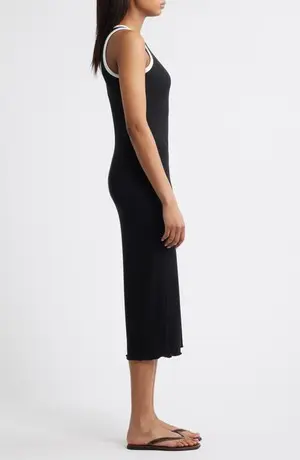 Loveappella Racer Tank Ribbed Midi Dress - Black