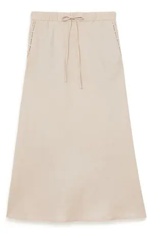REISS Roxi Drawstring Waist Linen Midi Skirt