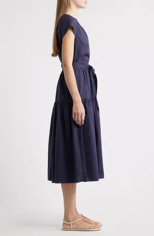 BRAVE+TRUE Wrap Front Tiered Cotton Dress - Navy