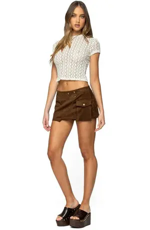 EDIKTED Studded Asymmetric Faux Suede Miniskirt