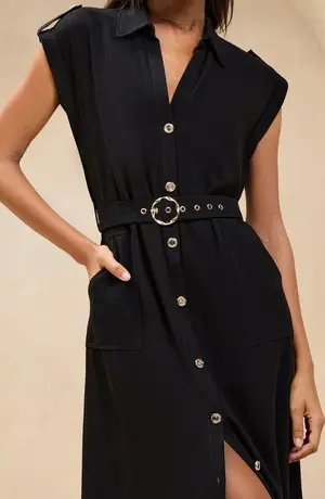 LIPSY Belted Cap-sleeve Shirt Dress