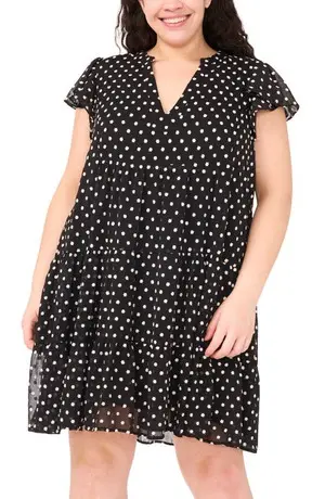 CECE DUPRAZ Floral Embroidered Flutter Sleeve Tiered Dress