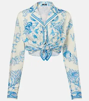 Versace Underwater Barocco Print Cotton Shirt - Blue