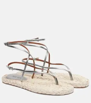 Paris Texas Hydra Metallic Leather And Raffia Sandals - Silver