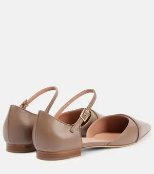 MALONE SOULIERS Leather Pointed Toe Flats With Ankle Strap - Neutrals