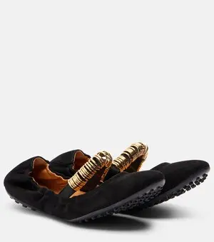 TOD'S Dee Suede Mary Jane Flats - Black