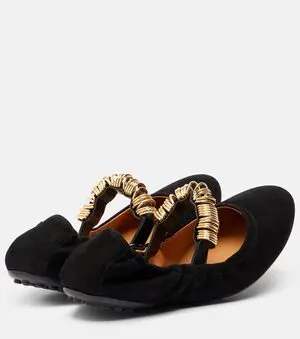 TOD'S Dee Suede Mary Jane Flats - Black