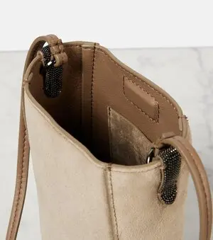 Brunello Cucinelli Mini Suede Crossbody Bag - Beige