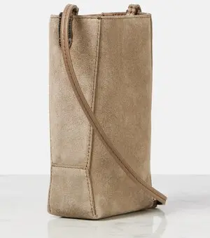 Brunello Cucinelli Mini Suede Crossbody Bag - Beige